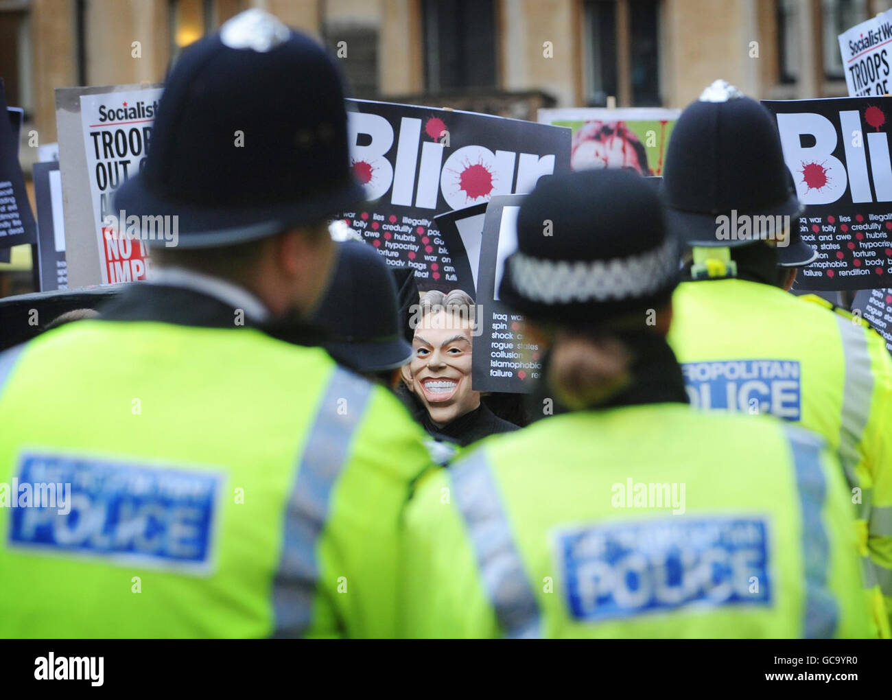 Demonstrators protest outside the Queen Elizabeth Conference Centre in ...