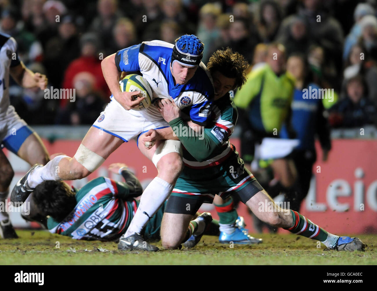 Rugbyu leicester full length tackling mangrr ampics hi-res stock ...