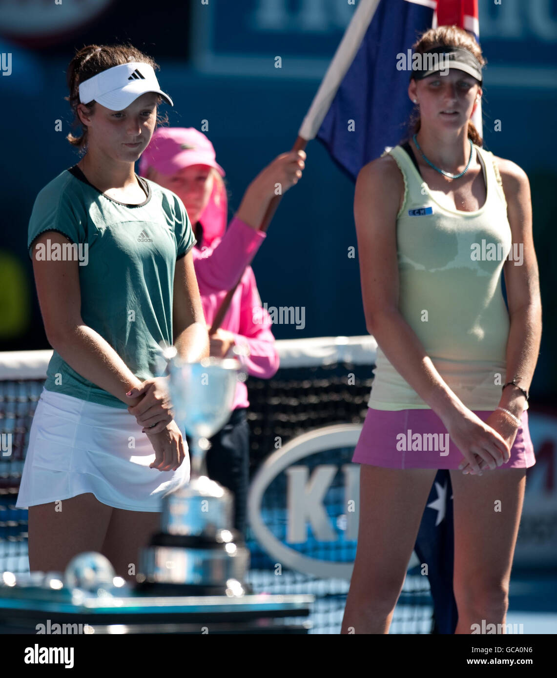 Laura Robson stands dejected during the trophy presentation after her ...