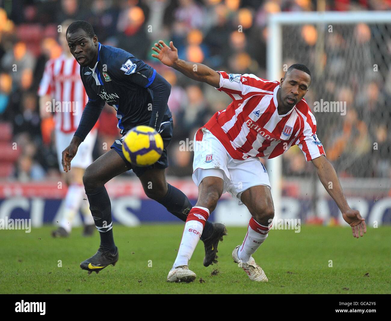 Blackburn Rovers' Christopher Samba (left) fouls Stoke City's Ricardo ...