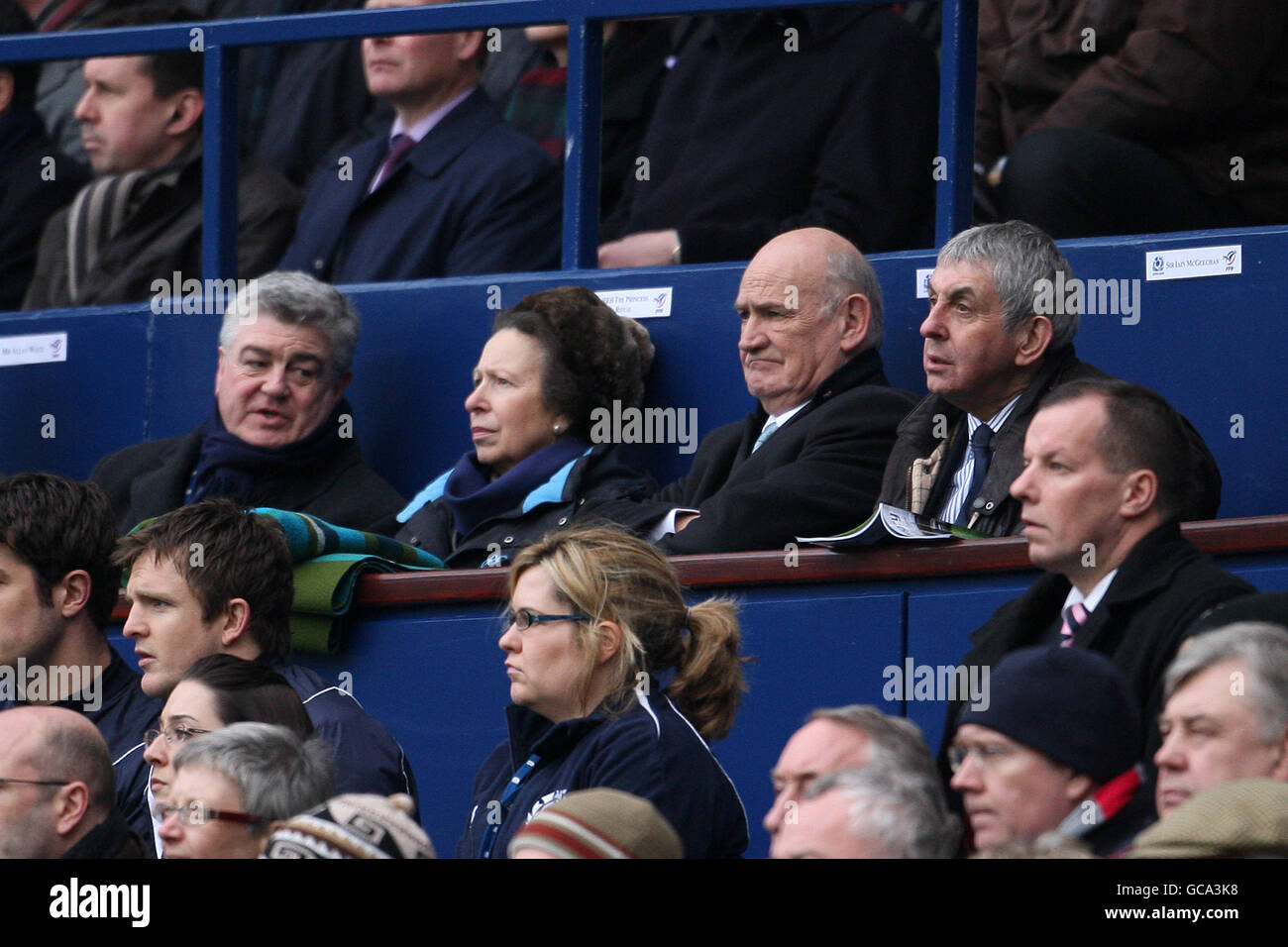 (L-R) SRU President Jim Stevenson, HRH Princess Anne, President of the ...