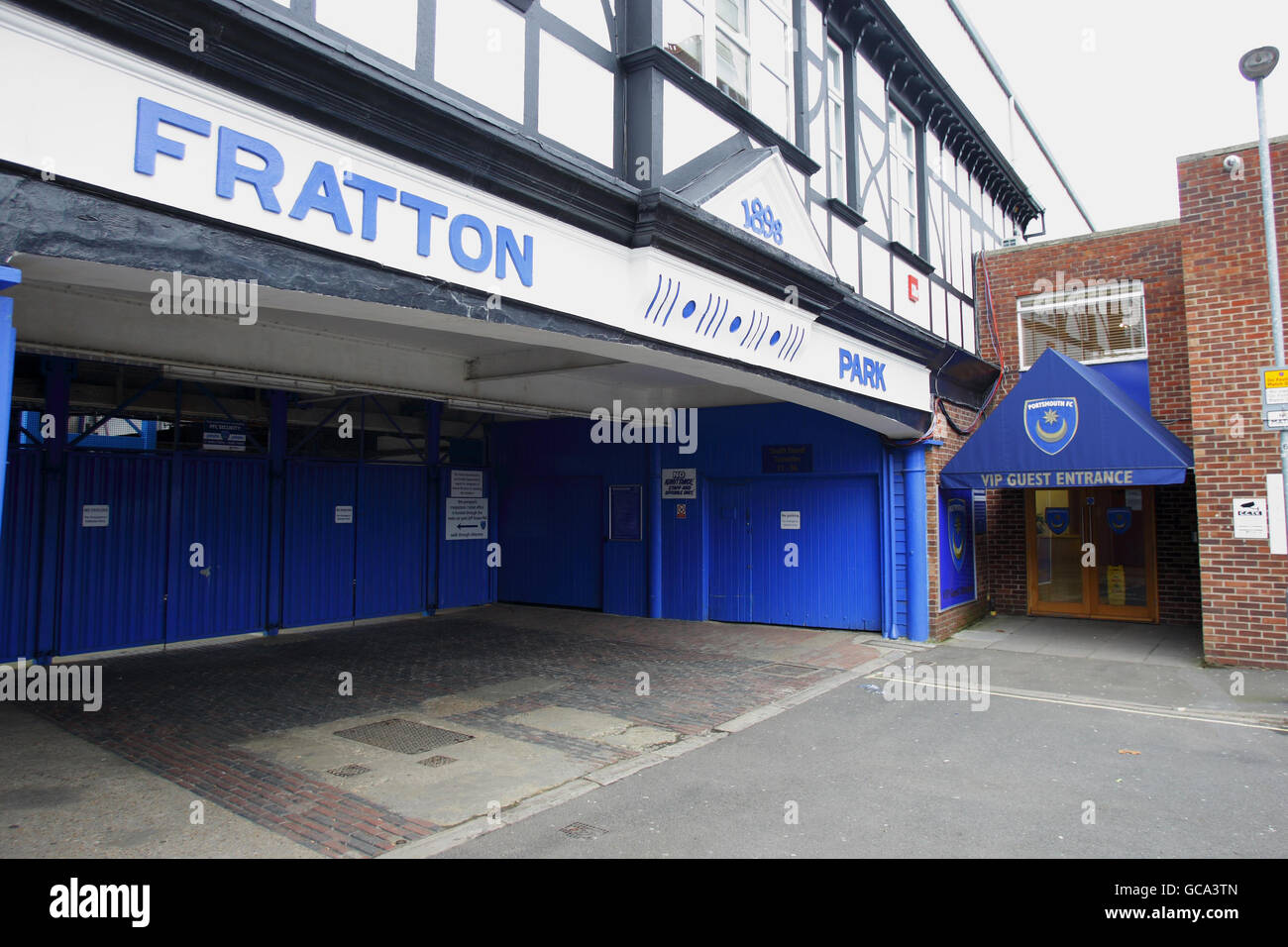 General view of the exterior of fratton park hi-res stock photography ...