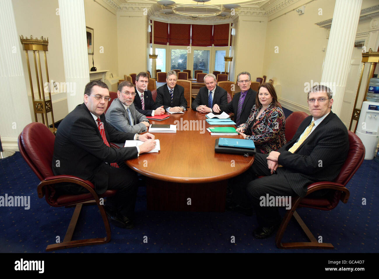 (Left to right) Stephen Moutray, Nelson McCausland, Jeffrey Donaldson ...