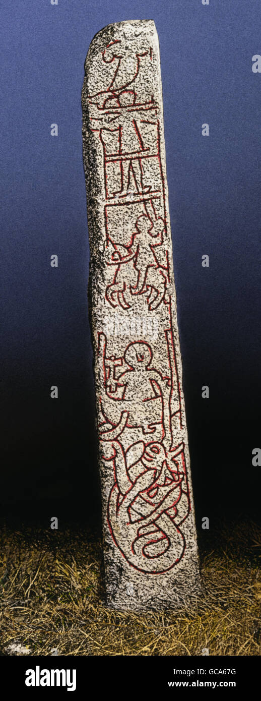 fine arts, middle ages, Vikings, sculpture, Runic stone, stone 2 ...