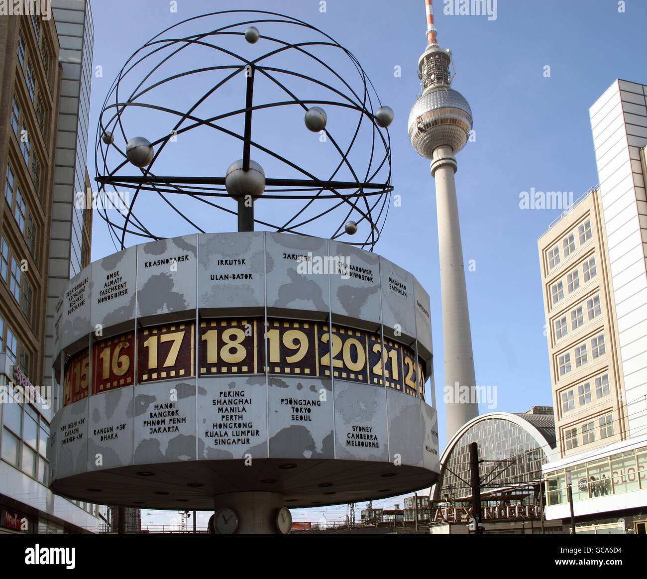 clocks, world clock at Alexanderplatz, Berlin, made by Rathenower ...