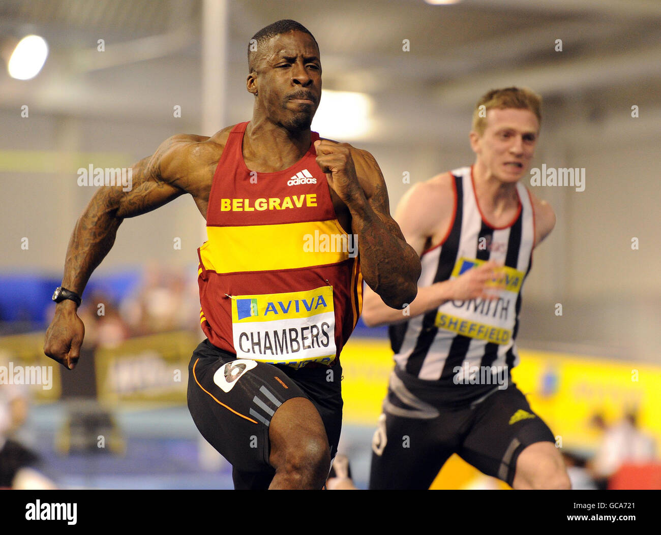 Dwain Chambers in action in the Men's 60m semi final during the Aviva ...