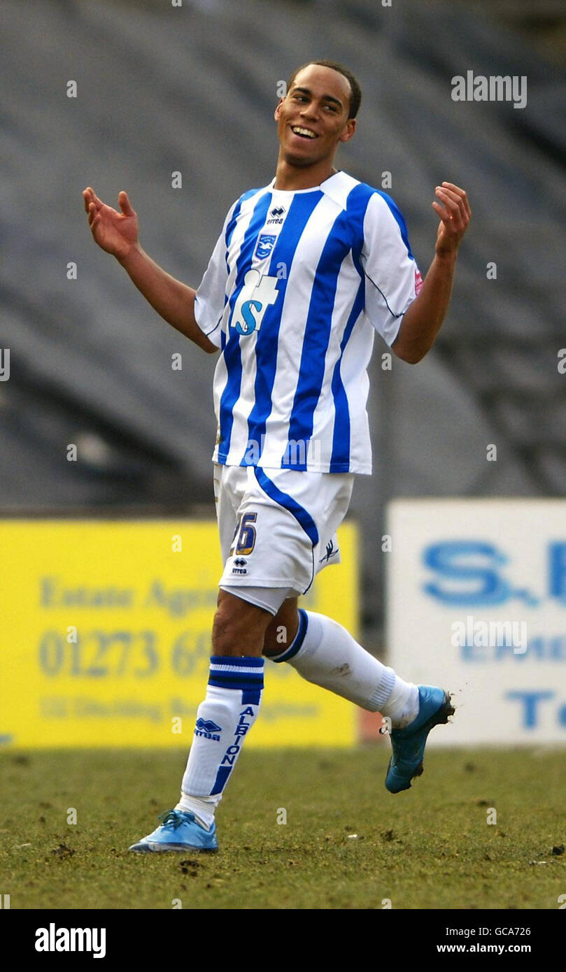 Brighton and Hove Albion's Elliott Bennett celebrates after opening the ...