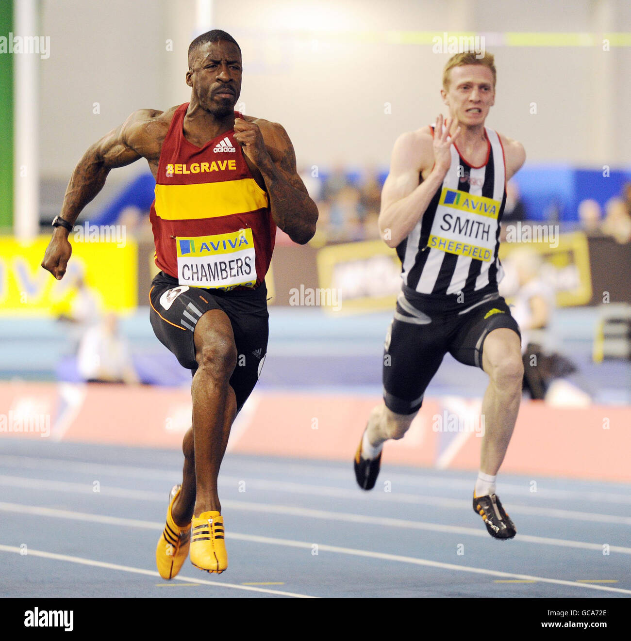Dwain Chambers in action in the Men's 60m semi final during the Aviva ...