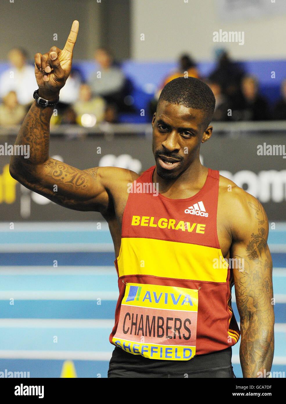 Dwain Chambers celebrates after winning the Men's 60m Final during the ...
