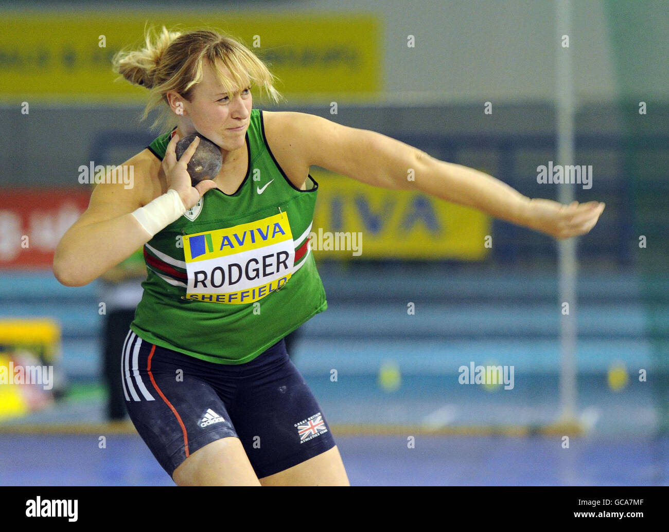 Alison Rodger in action in the Women's Shot Put during the Aviva World ...