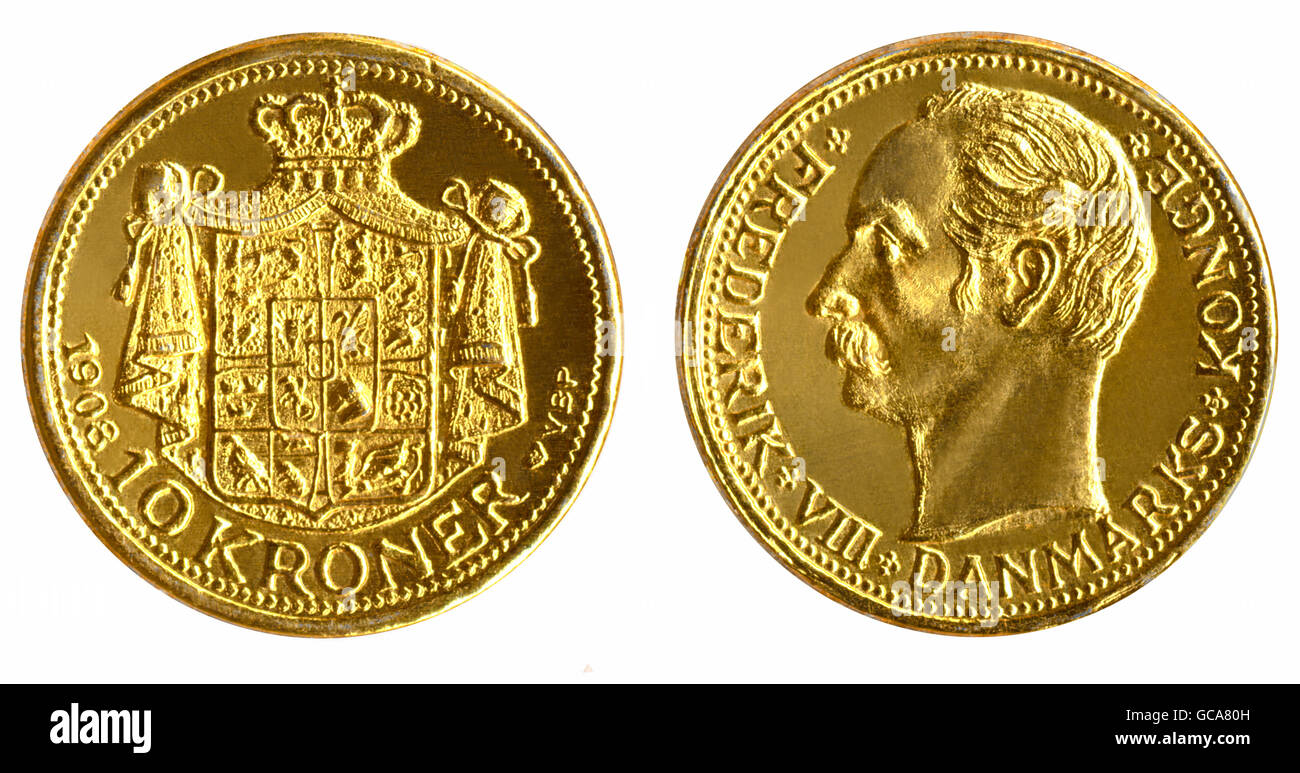 money / finances,coins,Denmark,gold coin with portrait of King Frederik ...