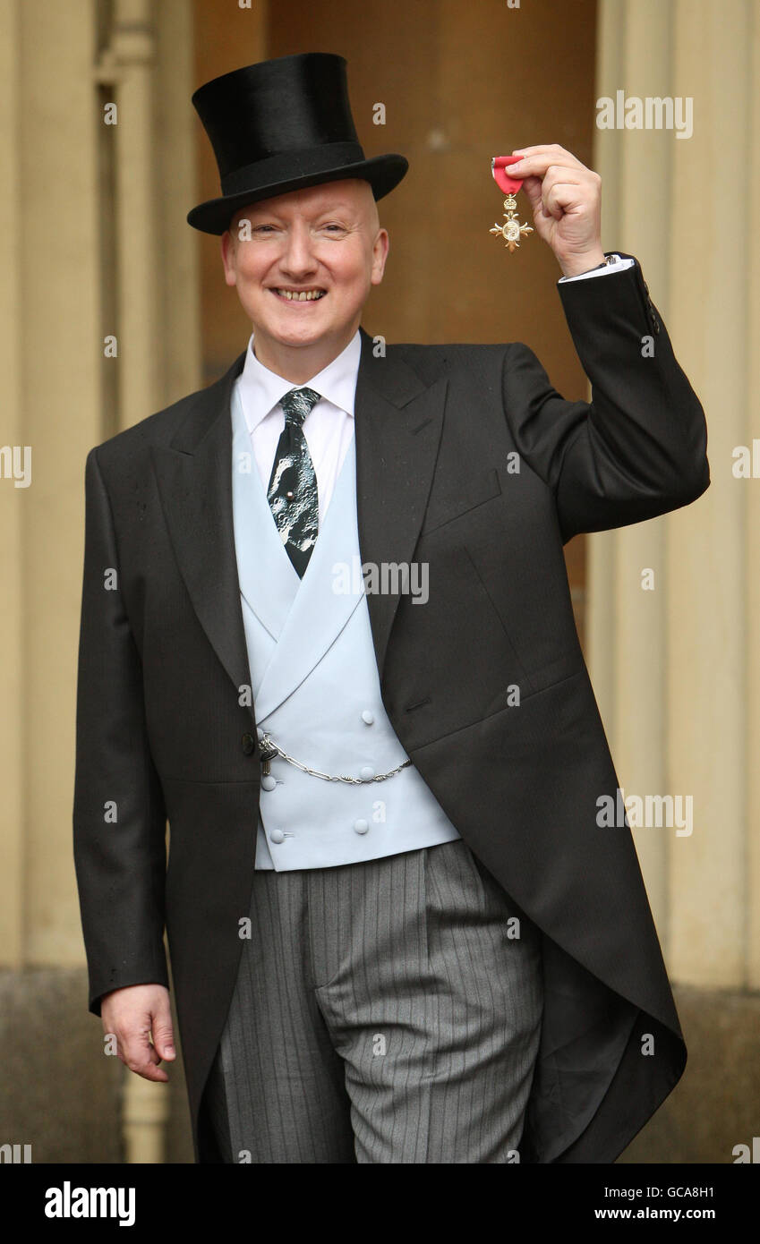 Milliner Stephen Jones with his OBE at Buckingham Palace following the ...