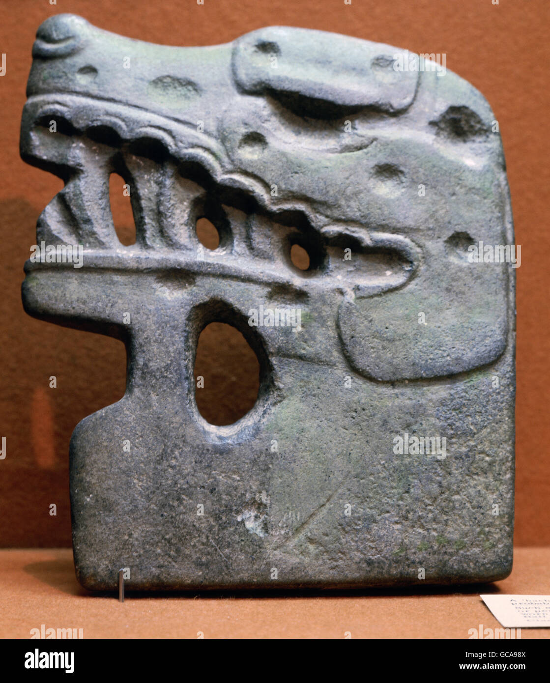 fine arts, Mesoamerica, Maya, sculpture, Hacha in shape of a snake's ...