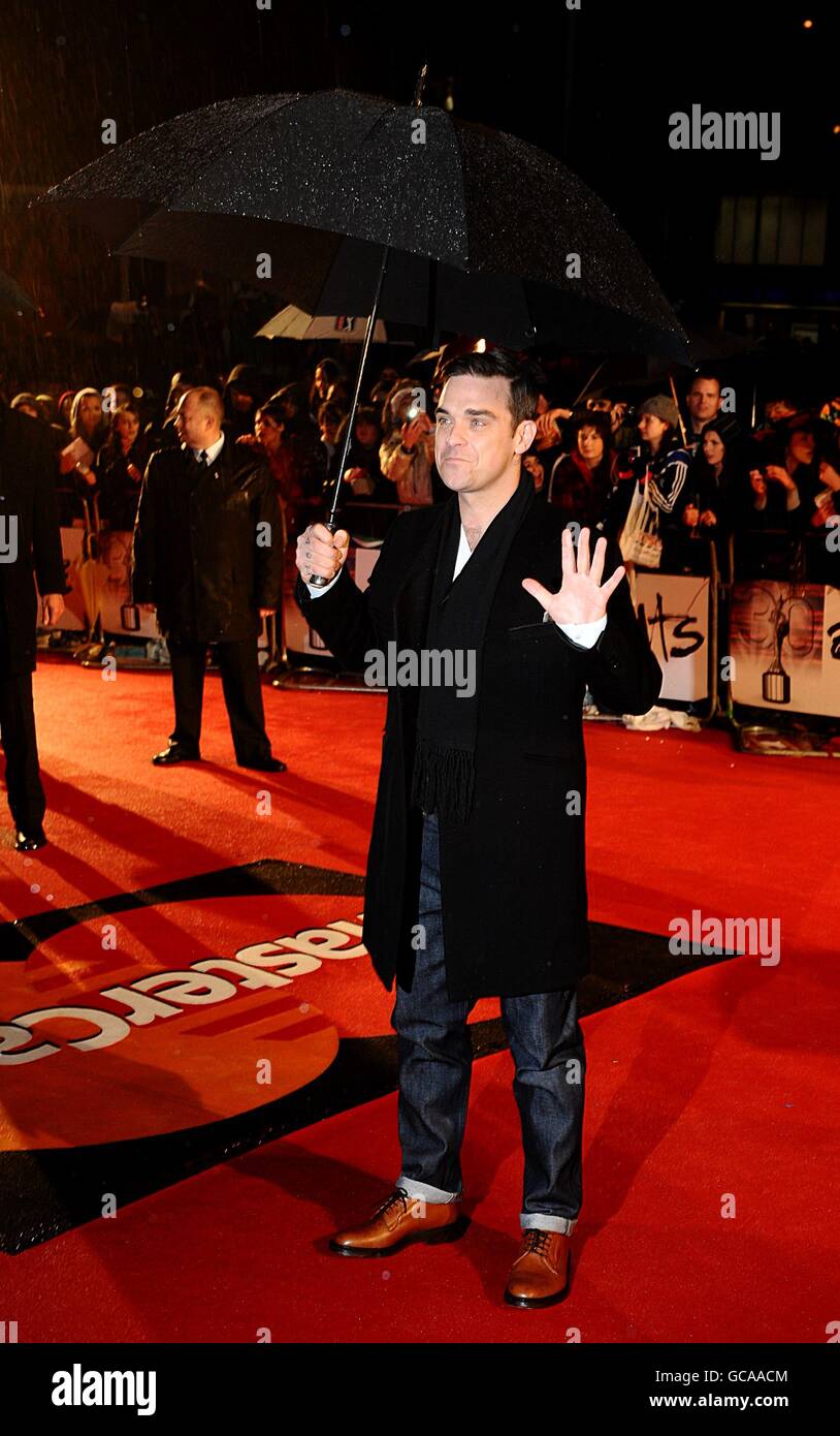 Robbie Williams arriving for the BRIT Awards 2010, at Earls Court ...