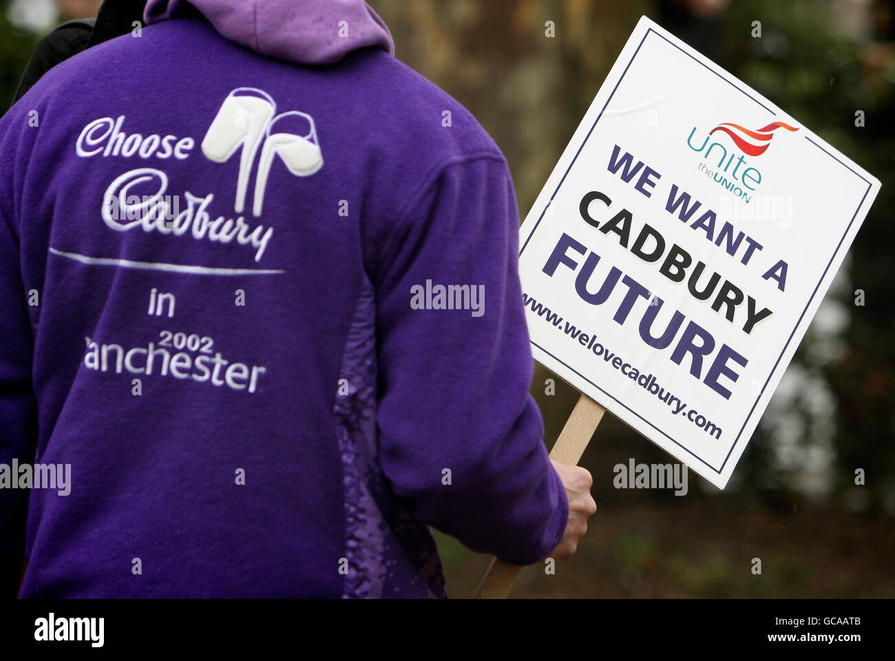 Cadbury workers demonstrate outside the houses of parliament hi-res ...