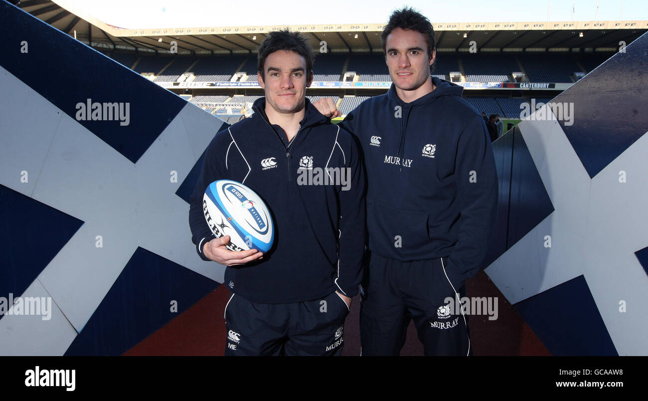 Scotland's Max (left) and Thom Evans during the team announcement at ...