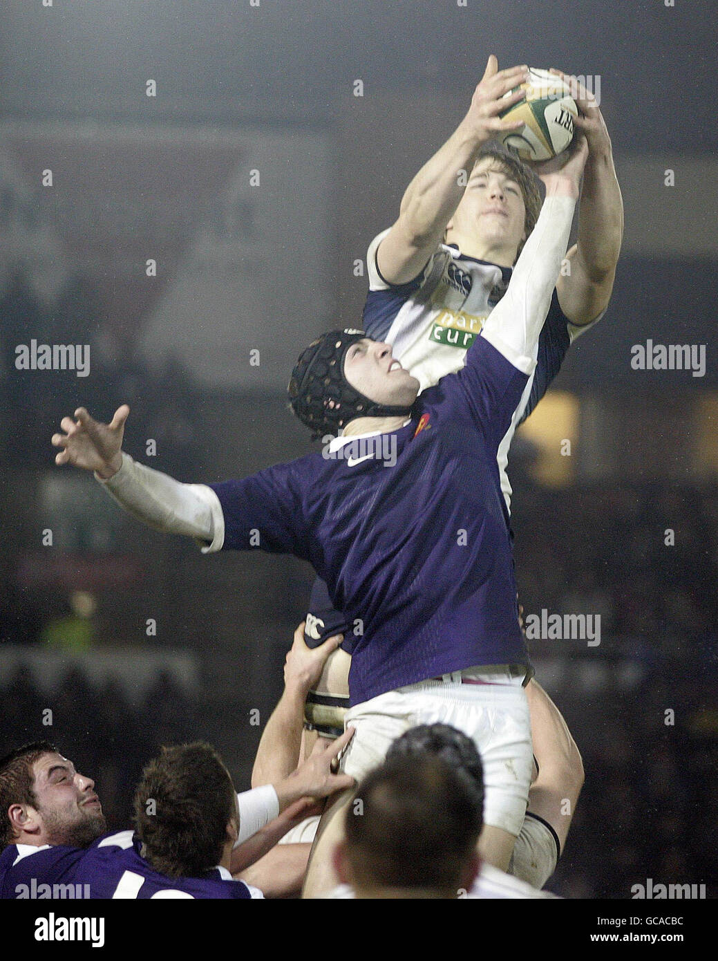Scotland's David Denton takes lineout ball from France's Mathieu ...