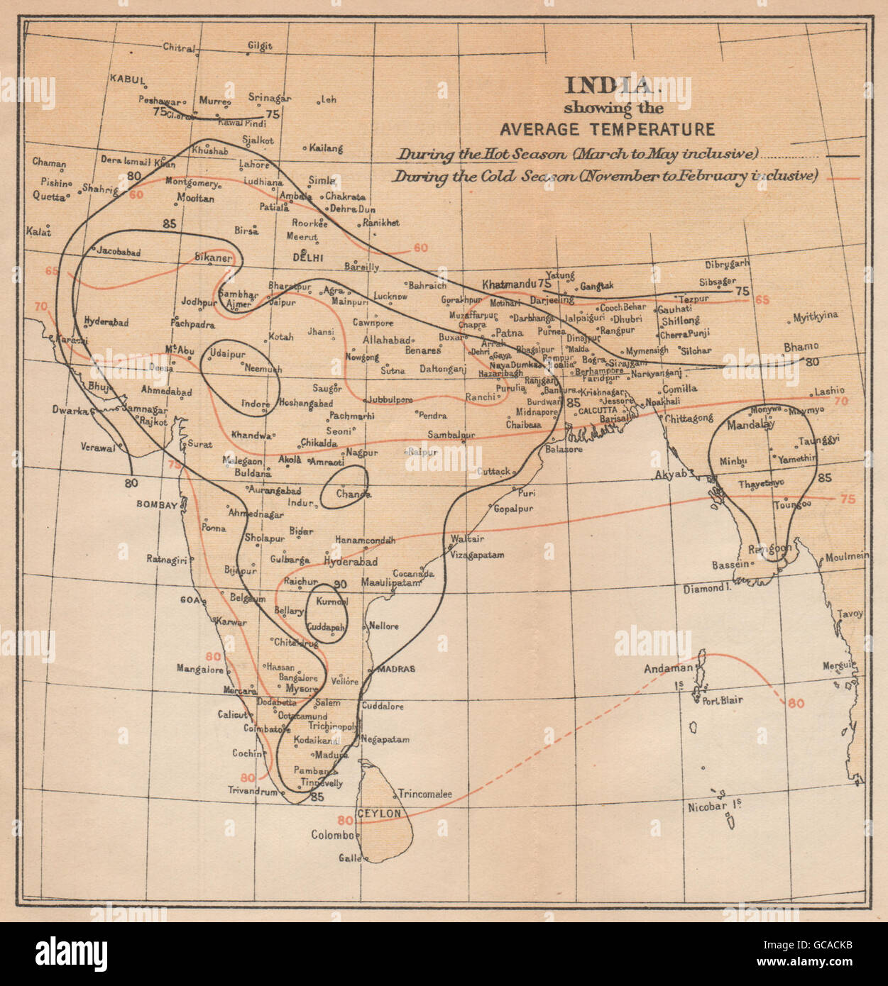 INDIA. average Temperature during Monsoon & dry seasons. Isotherms ...