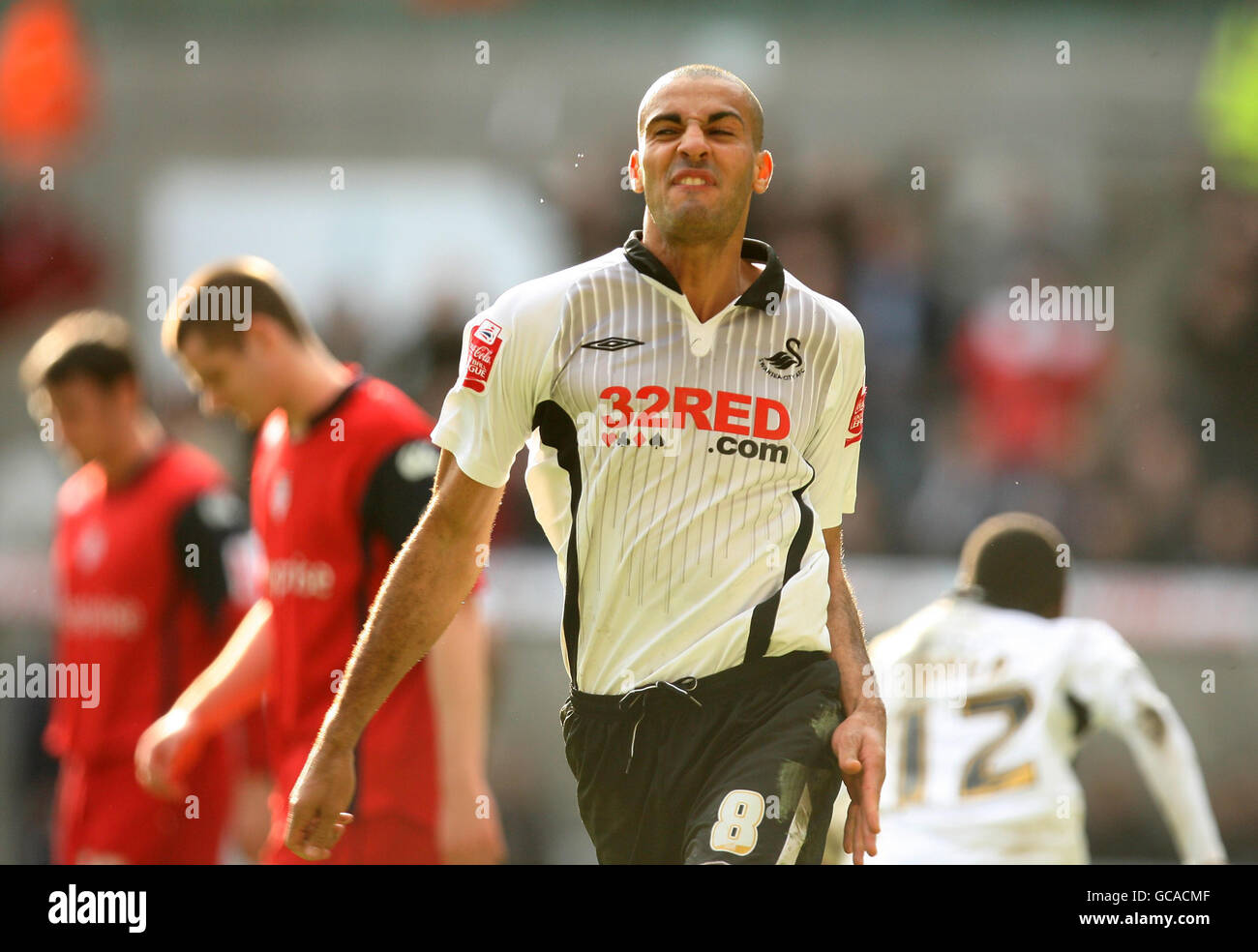 Swansea City's Darren Pratley celebrates team mate David Cotterill's ...