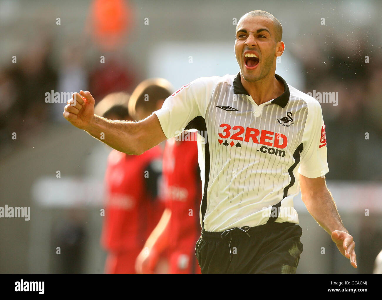 Swansea City's Darren Pratley celebrates team mate David Cotterill's ...