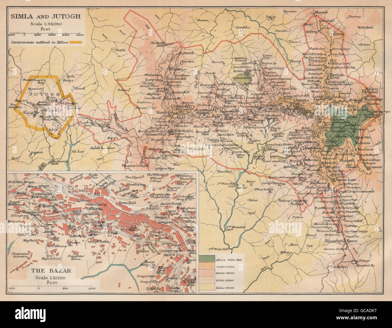 BRITISH INDIA. Simla (Shimla) & Jutogh cantonment; inset Lakkar Bazaar ...