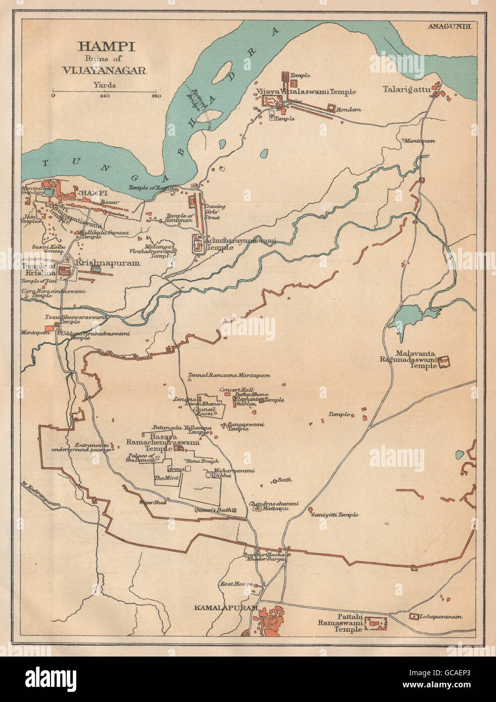 INDIA. Hampi ruins of Vijayanagar showing temples. Kamalapuram, 1929 ...