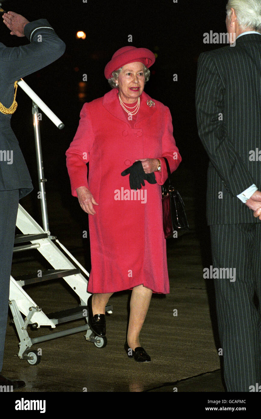 Queen Elizabeth II arrives back at Heathrow Airport after her four day ...