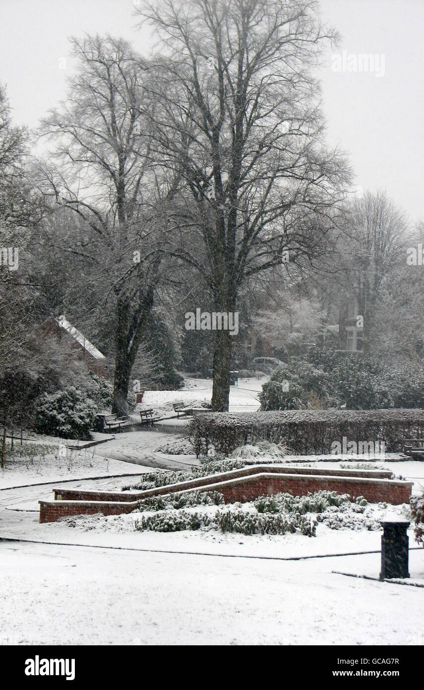A view of the scene in Rugby, Warwickshire, after heavy snow fell this ...