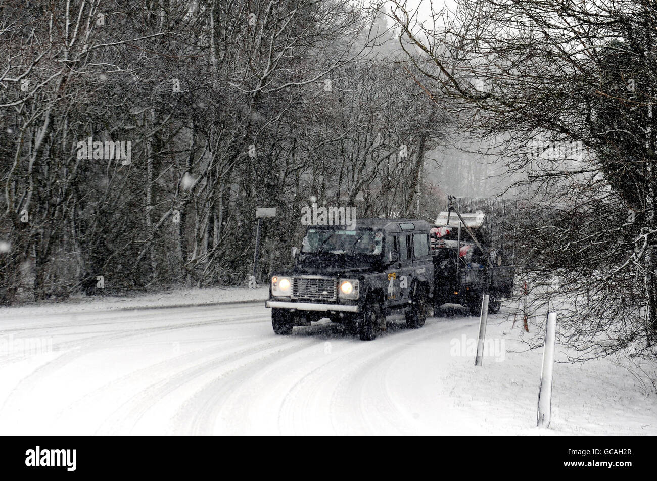 Winter weather Feb19th. Snow falls in Alnwick in Northumberland Stock ...