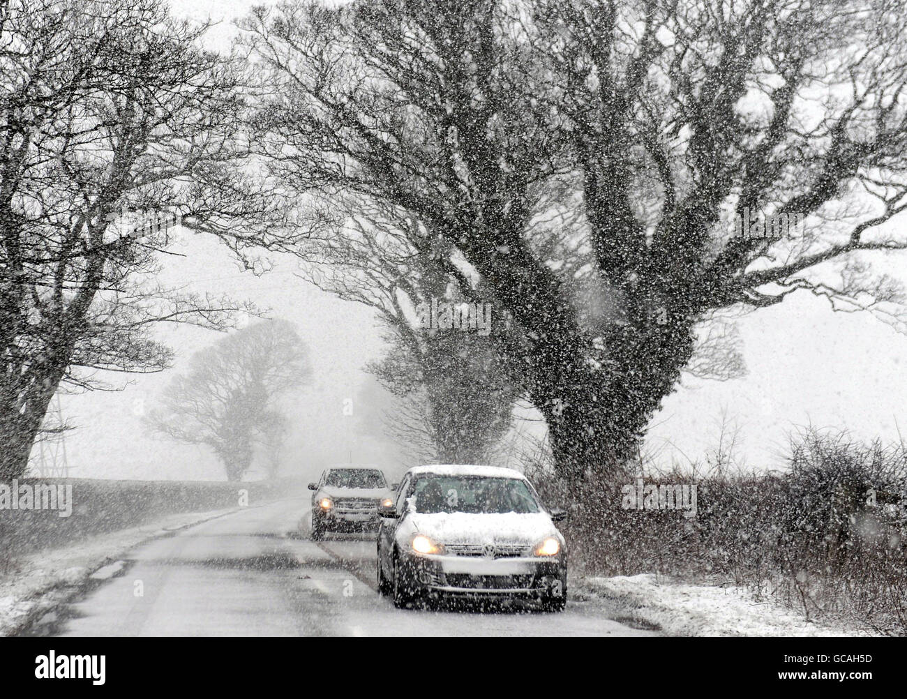 Winter weather Feb19th. Snow falls in Alnwick in Northumberland Stock ...