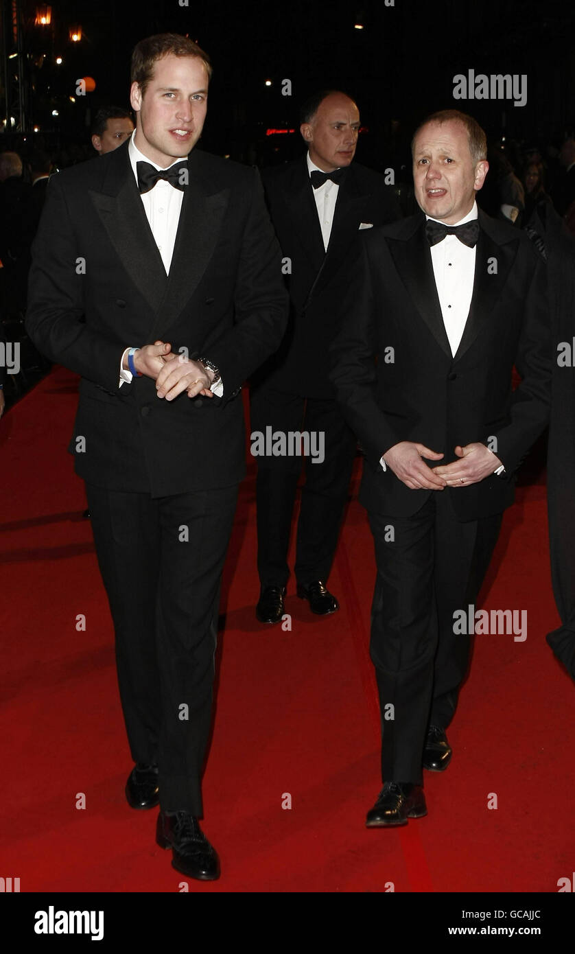 Prince William with BAFTA chairman David Parfitt (right) as he arrives ...