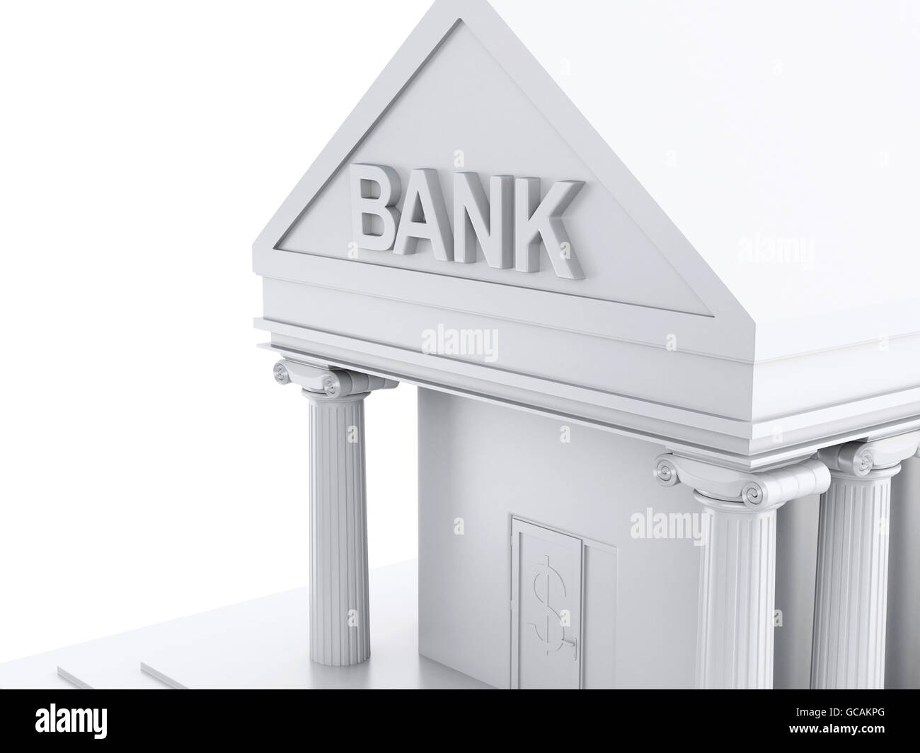 3d renderer image. Bank building against isolated white background ...