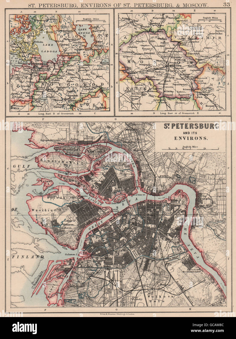 ST PETERSBURG. Town city plan & environs. + Moscow environs. JOHNSTON ...
