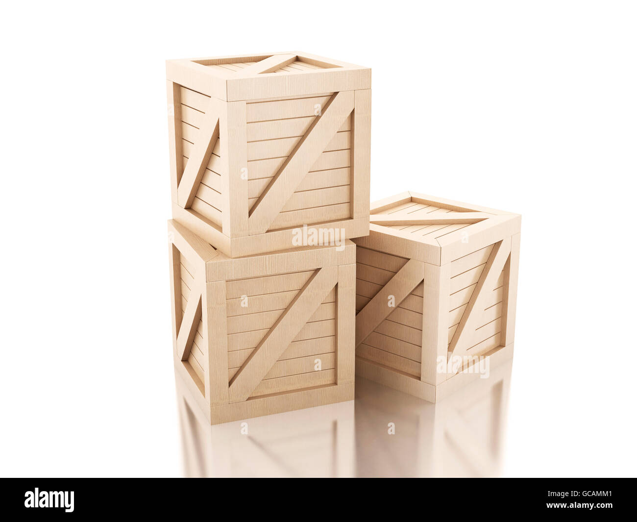 3d renderer image. Wooden crates against isolated white background ...