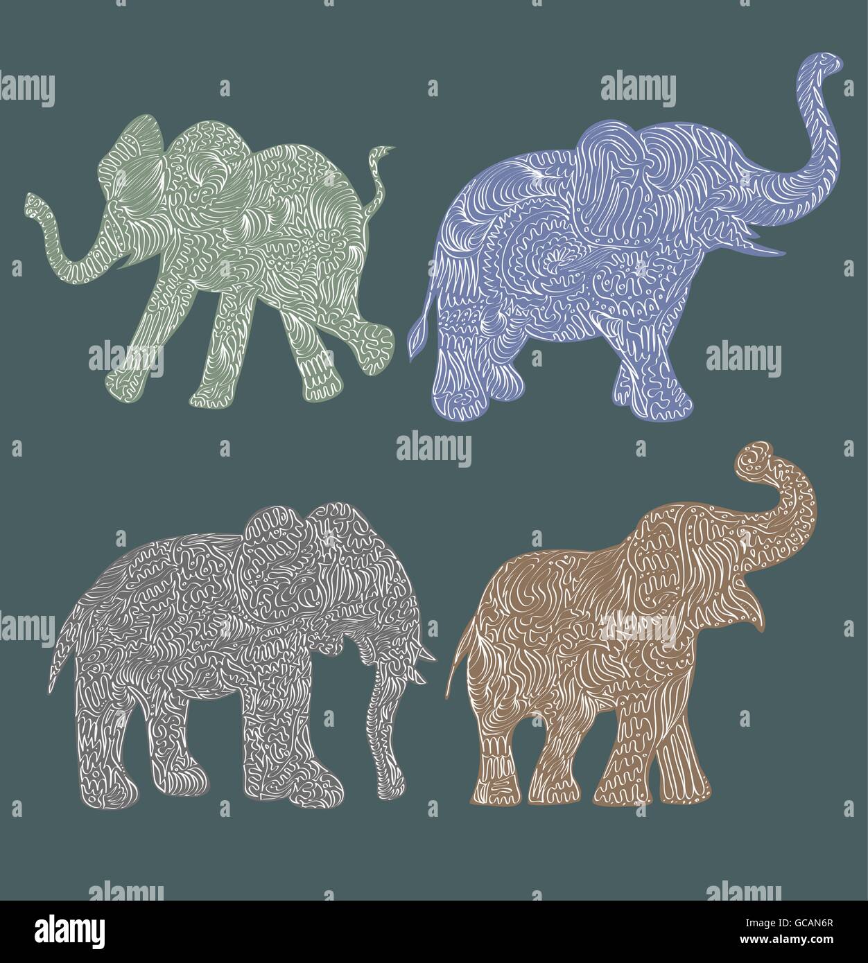 Stylised patterned elephant. Hand drawn vector illustration Stock ...