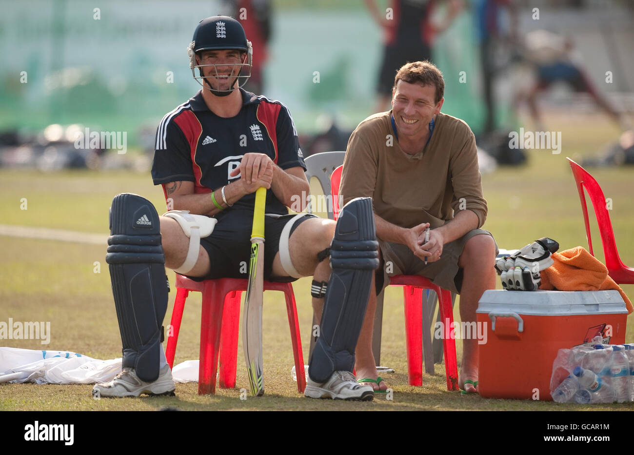 England's Kevin Pietersen with former England captain Michael Atherton ...