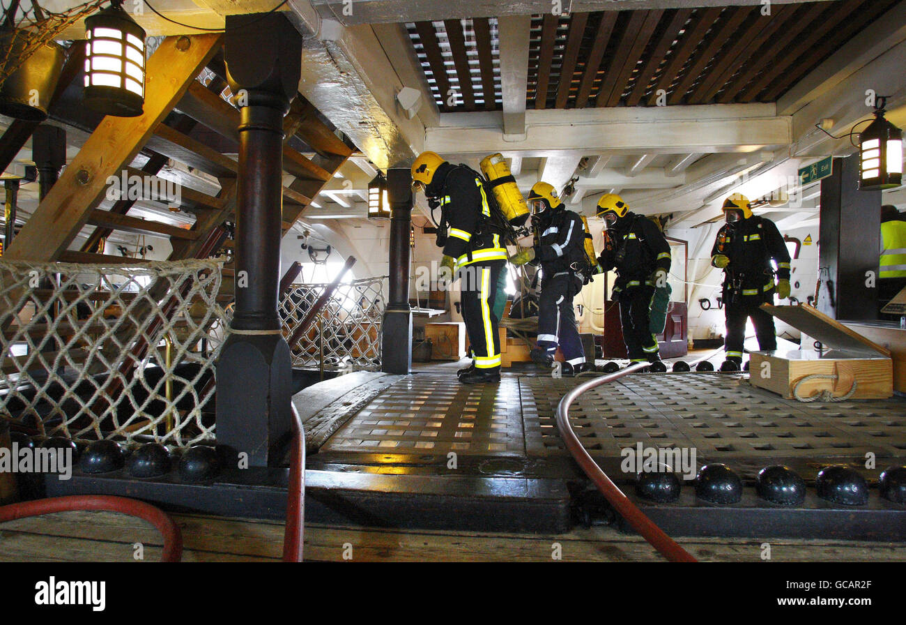 Firefighters from Portsmouth tackle a simulated fire during an exercise ...