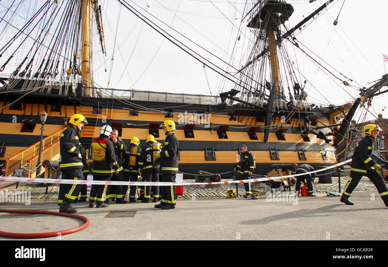 Firefighters from Portsmouth tackle a simulated fire during an exercise ...