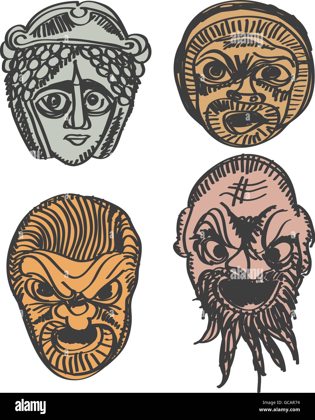 Classical Greek Theater Mask Set. Vector illustration Eps 10 Stock ...