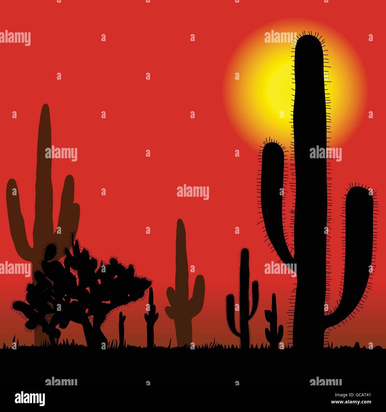 cactus in desert vector art color illustration Stock Vector Image & Art ...