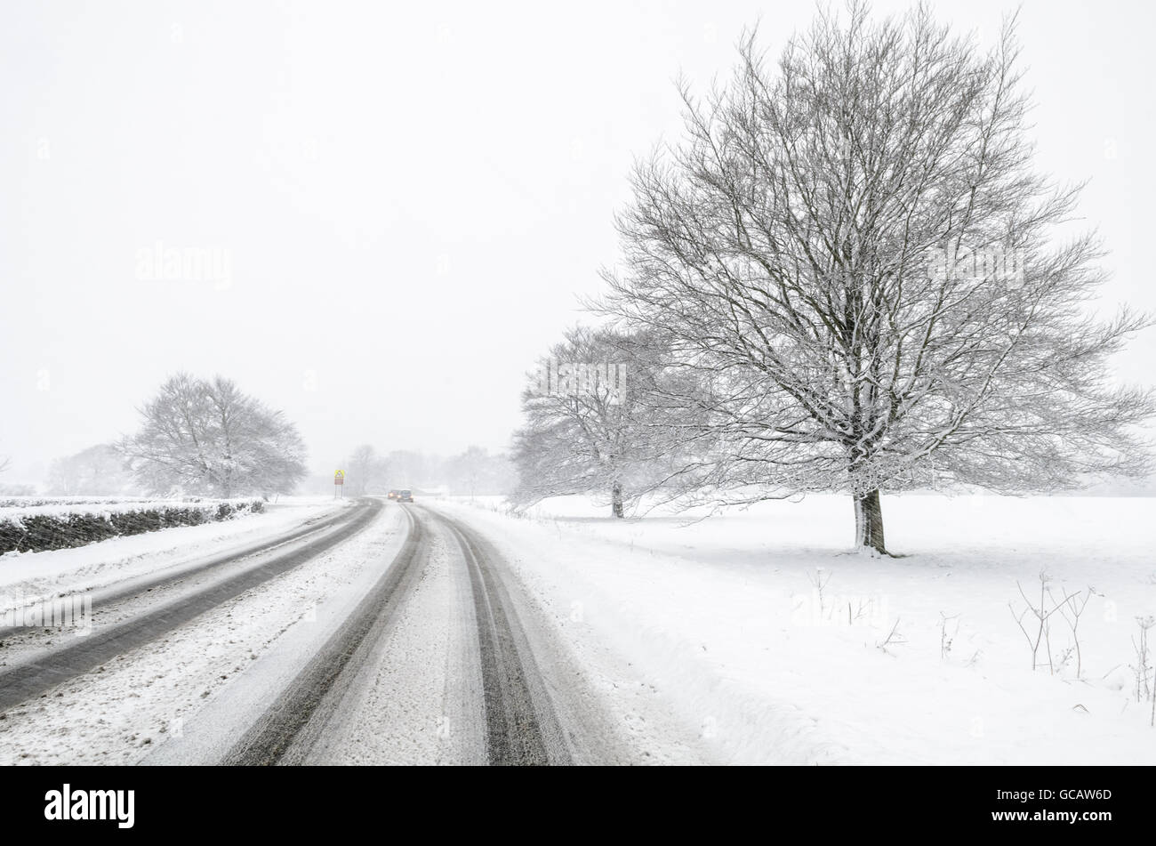 Snowfall covers a rural road in North Somerset, England Stock Photo - Alamy