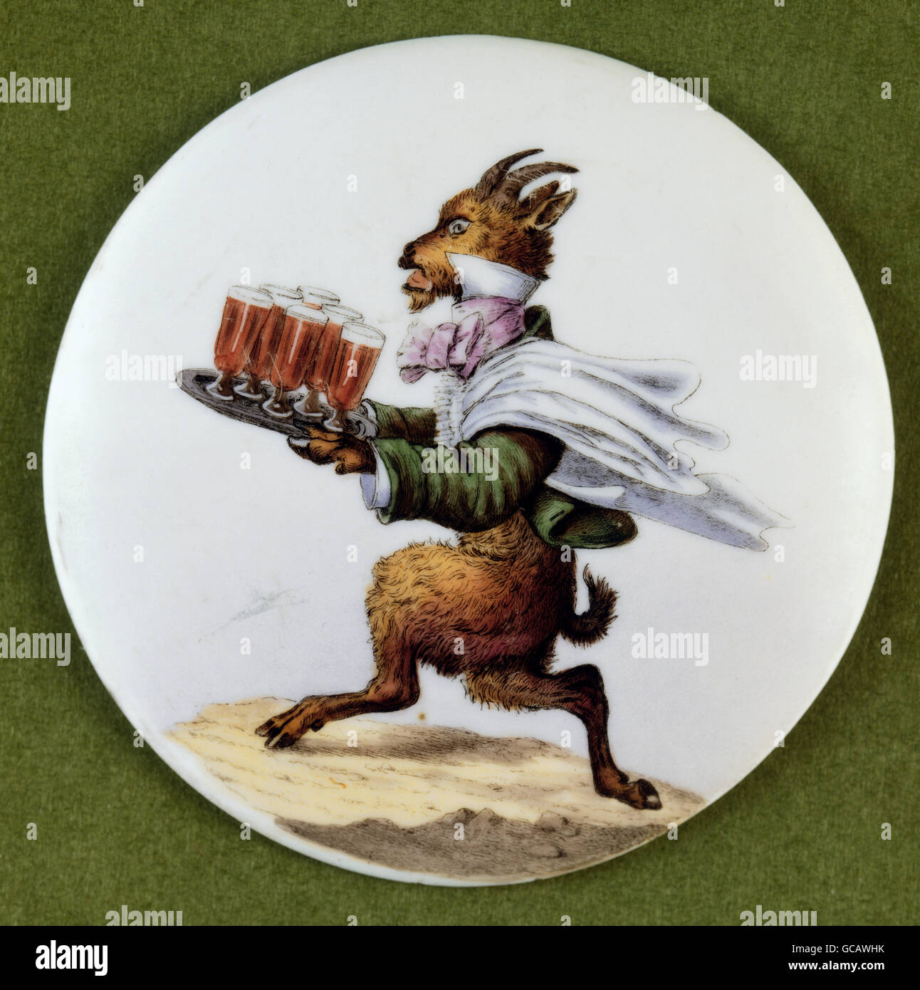 fine arts, painting, painted beer jug lid, transfer lithography, billy ...