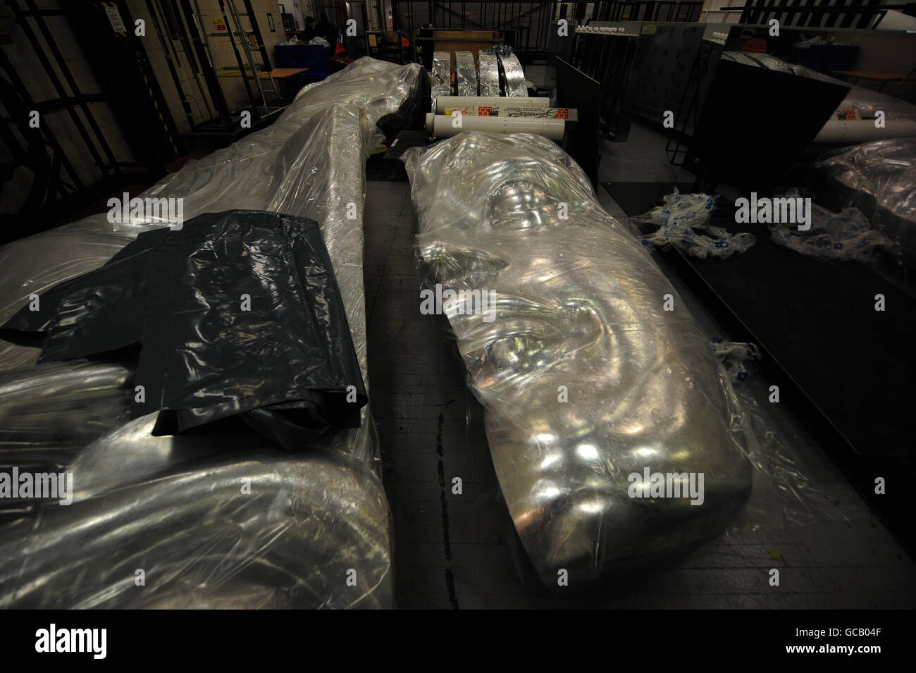A BAFTA statue is seen wrapped in plastic as preparations are made for ...