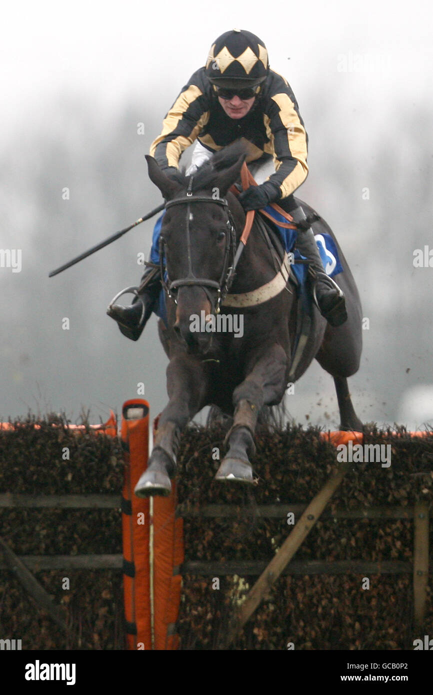 Jockey Andrew Glassonbury on Action Impact during the Huntingdon ...