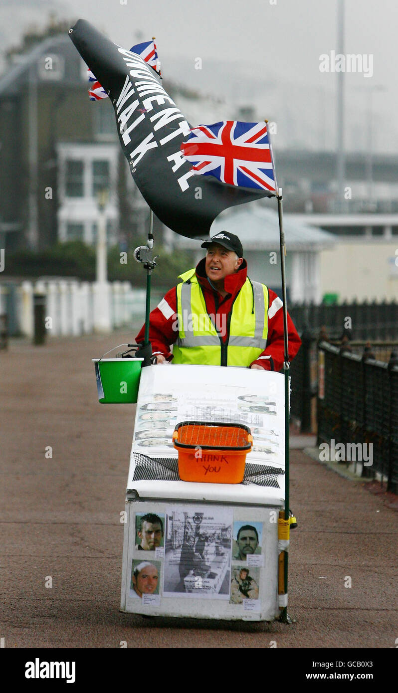 Matthew Hollox arrives in Dover, Kent, on his 3000 mile walk around ...