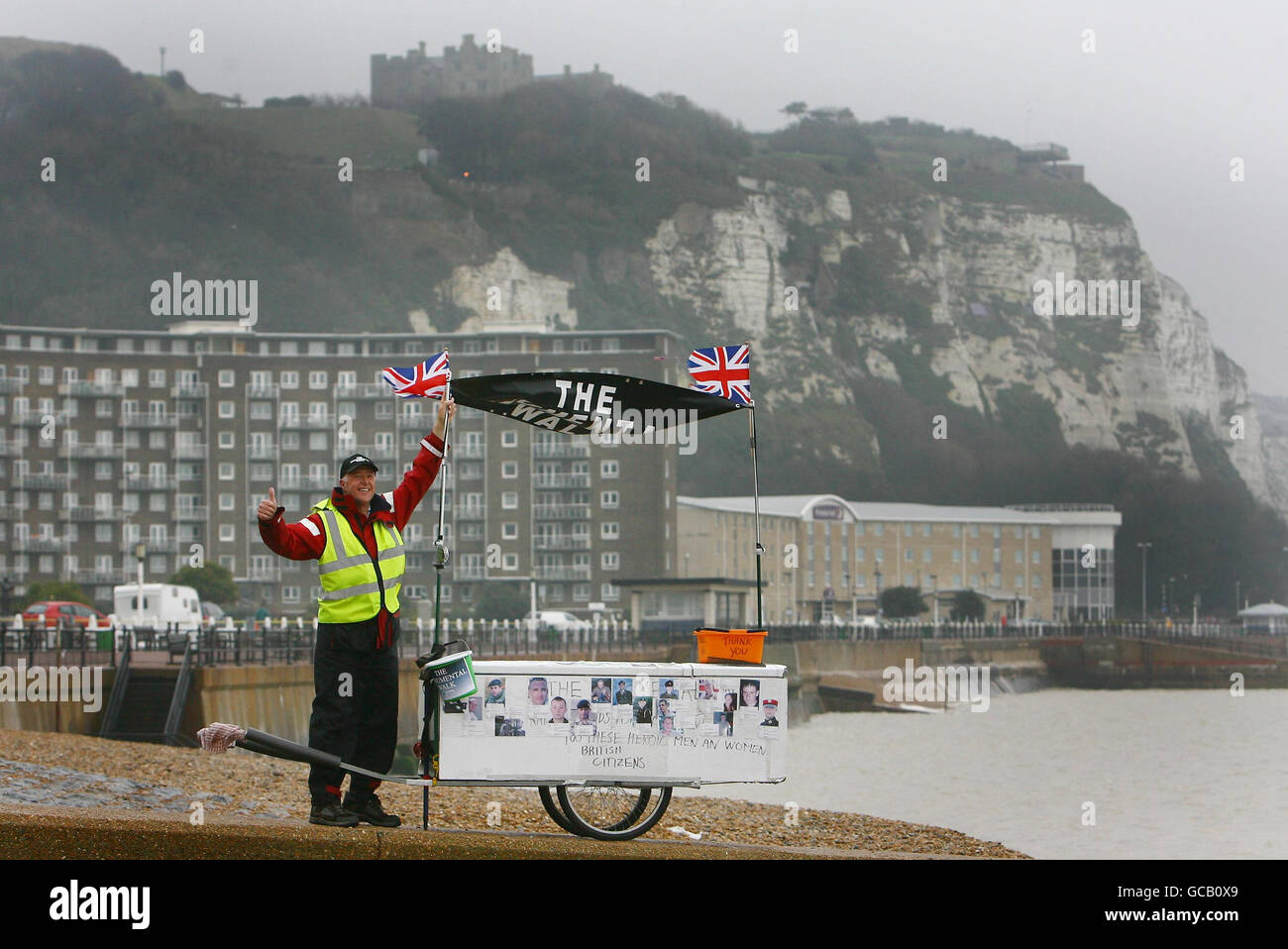 Matthew Hollox arrives in Dover, Kent, on his 3000 mile walk around ...