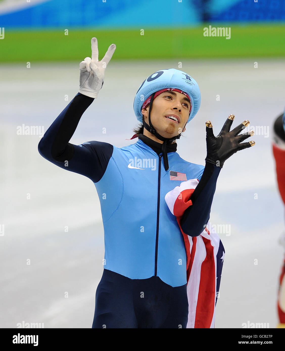 USA's Apolo Anton Ohno celebrates winning his seventh Olympic medal ...