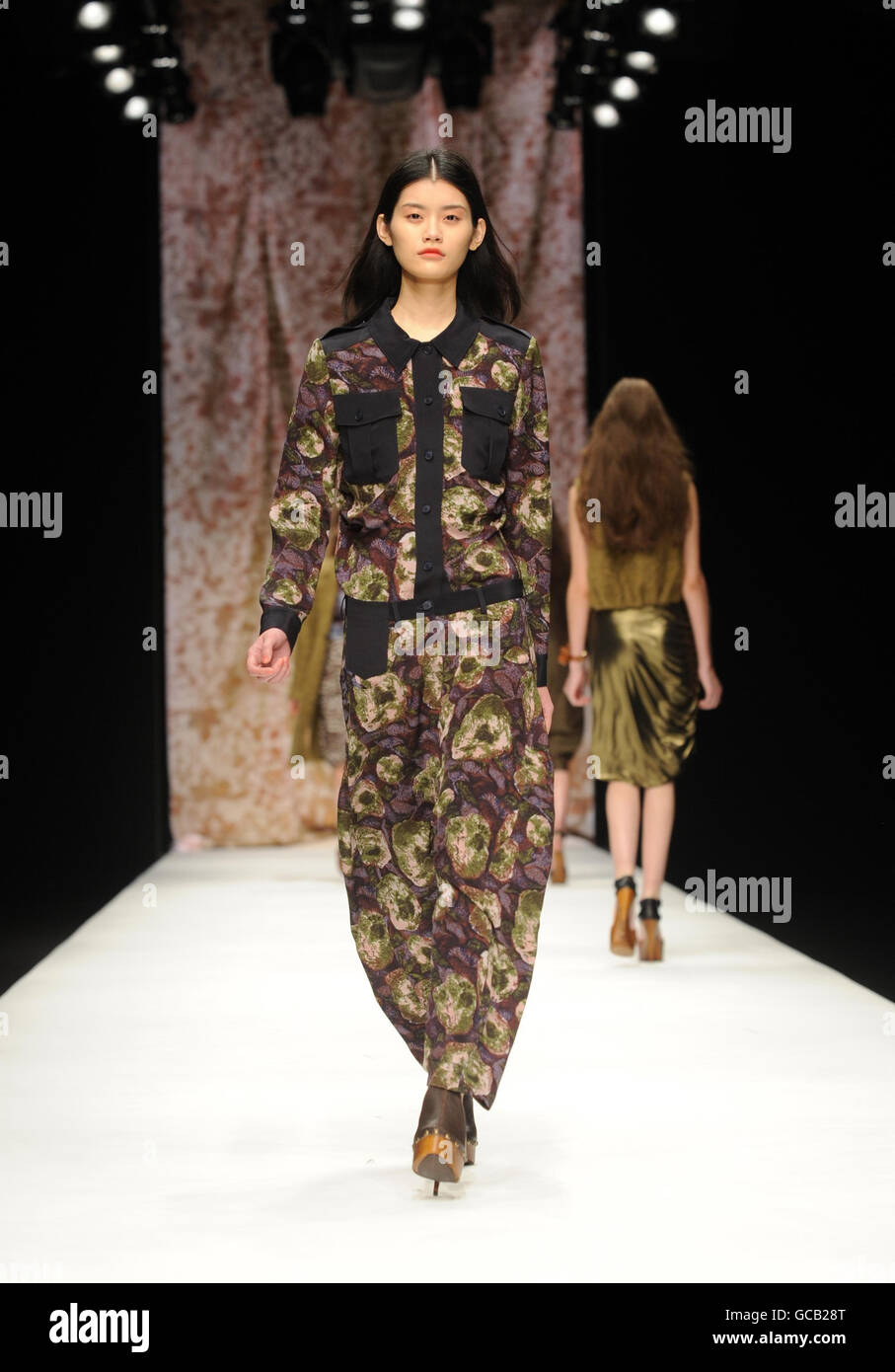 A model on the runway at the Betty Jackson catwalk show during London ...