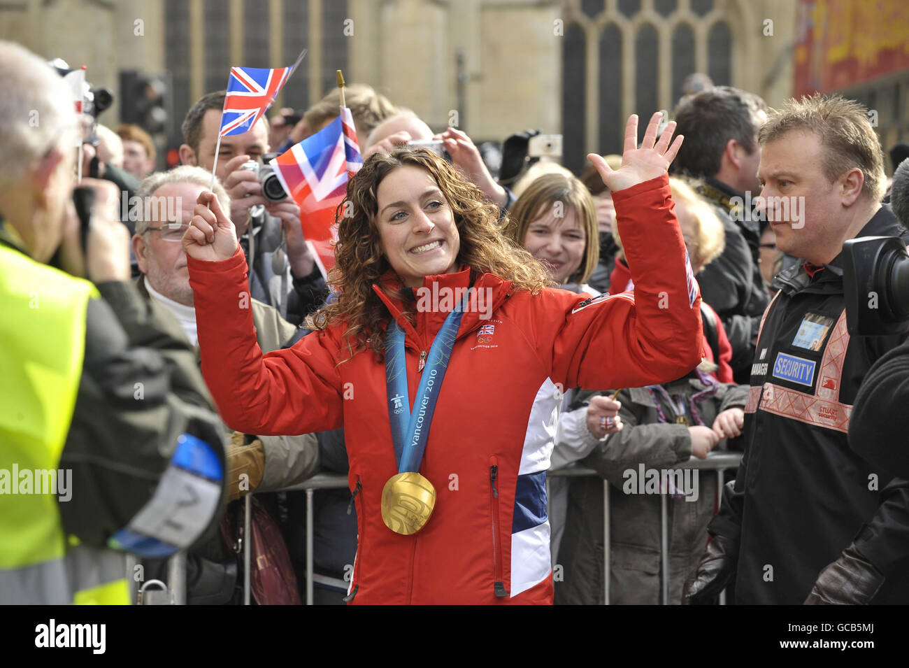 Olympics - Amy Williams Bus Parade - Bath Stock Photo - Alamy