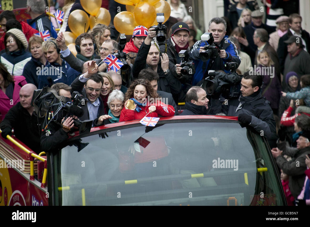 Olympics - Amy Williams Bus Parade - Bath Stock Photo - Alamy